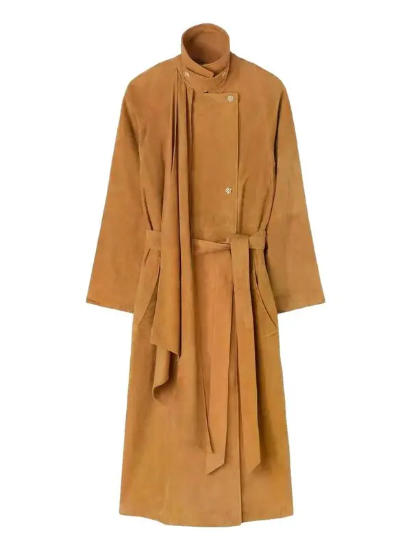 RETORI Integrated-scarf Suede Trench Coat - Orange