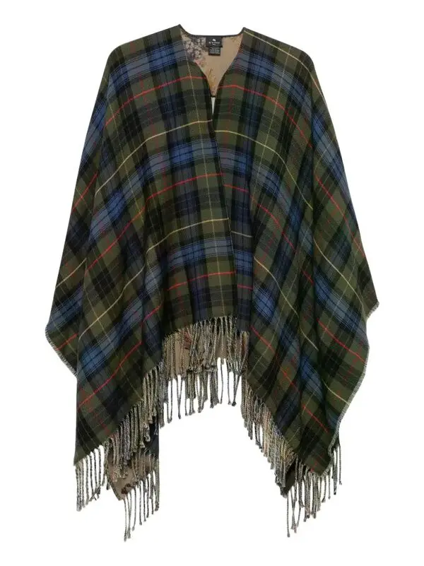 Etro Tartan Fringed Poncho - Green
