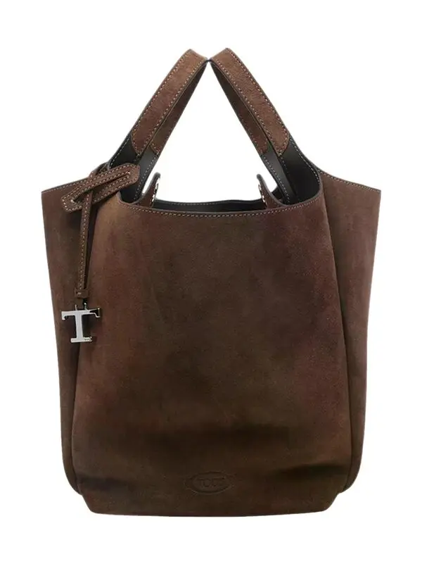 TOD'S T-logo Suede Bucket Bag - Brown