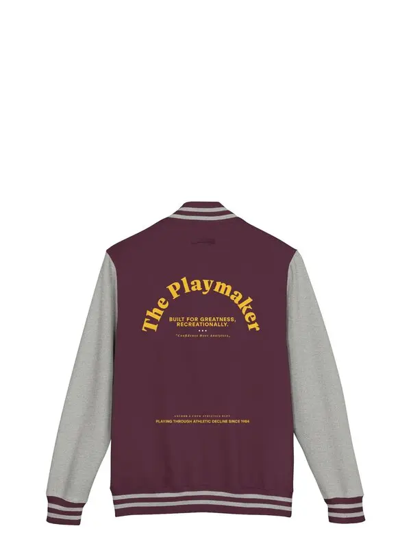 ANCHOR & CREW Grey / Red Burgundy & Heather Grey The Playmaker Basketball Club League Cotton Varsity Letterman Jacket - Grey/red