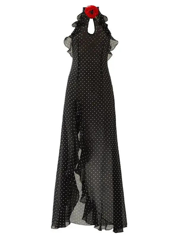 JNSQ (JE NE SAIS QUOI) Jnsq Silk Chiffon Polka Dot Maxi Dress With Ruffled Details - Black/red