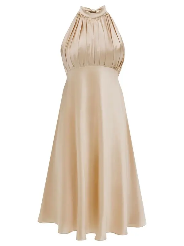 JNSQ (JE NE SAIS QUOI) Celine Silk Halterneck Maxi Dress - Gold