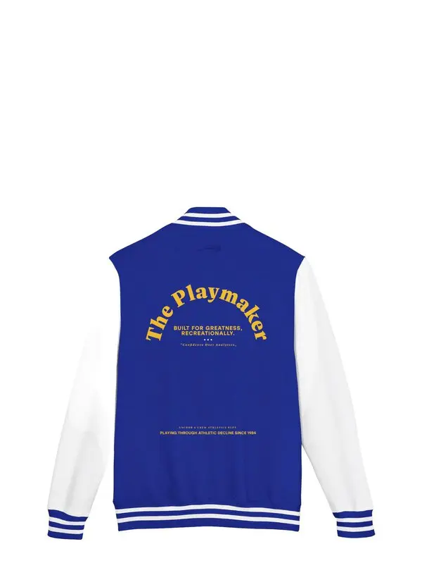 ANCHOR & CREW Blue / White Royal Blue & White The Playmaker Basketball Club League Cotton Varsity Letterman Jacket - Blue/white