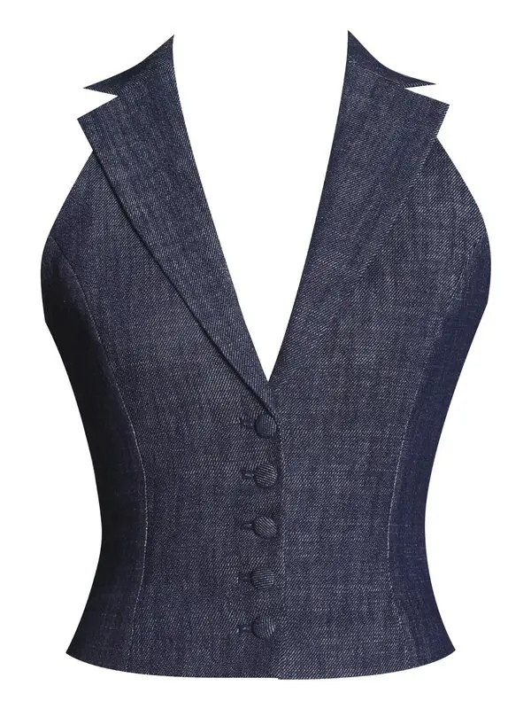 MISS CIRCLE NEW YORK Rafaella Ruched Back Denim Vest - Blue