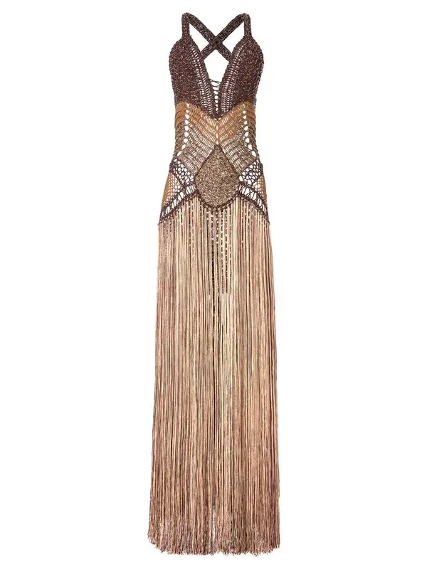 ANDREA ALMEIDA Nanda Crocheted Fringe Skirt Maxi Dress - Multi