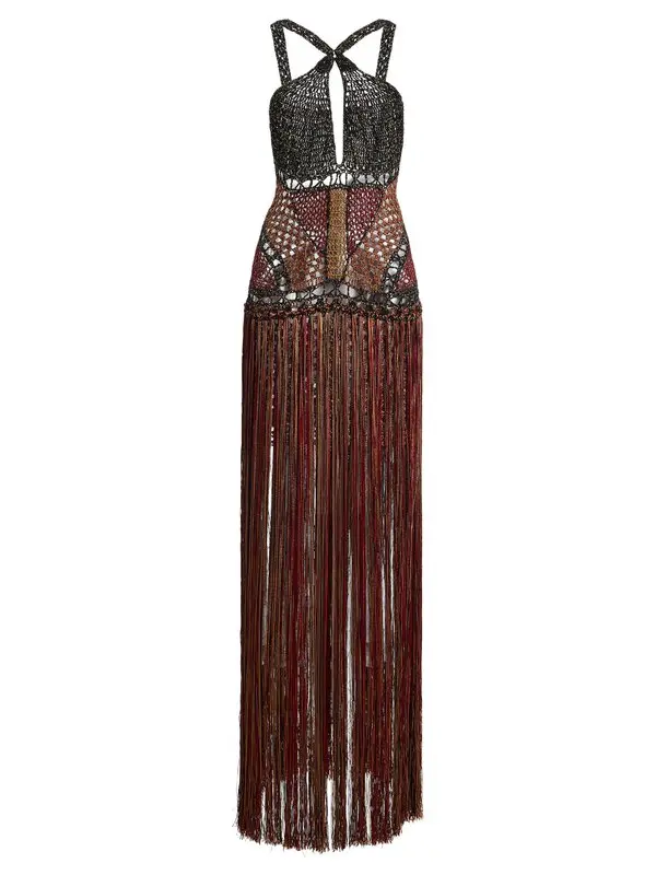 ANDREA ALMEIDA Savannah Crocheted Fringe Maxi Dress - Multi