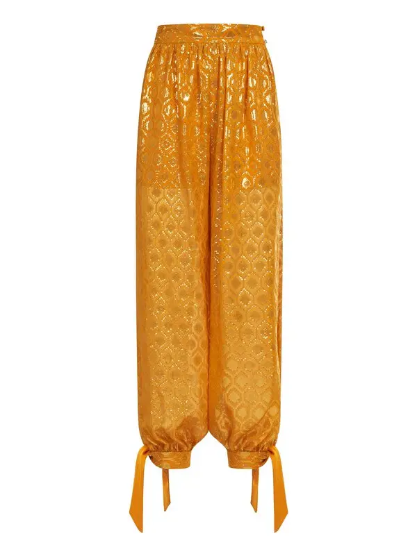 TALLER MARMO Giuni Metallic Printed Silk-blend Pants - Orange
