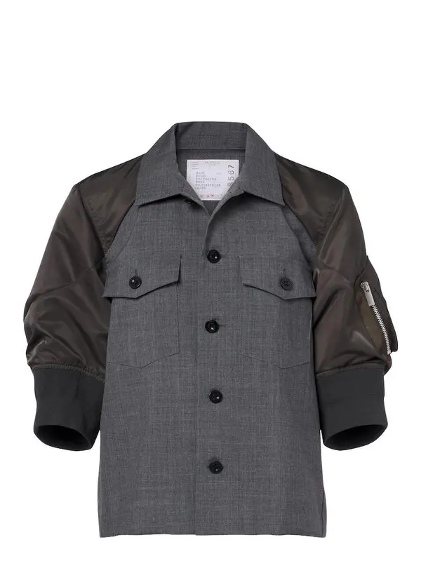 Sacai Wool Twill And Technical Jacket - Grey