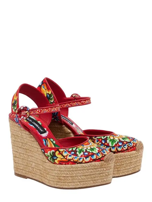 Dolce & Gabbana Carretto Canvas Espadrille Wedges - Multicoloured