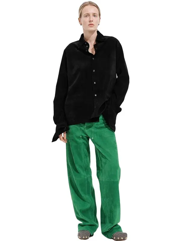 Bottega Veneta Suede Leather Trousers - Grass Green