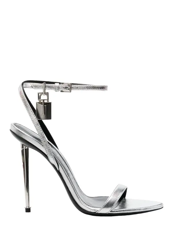 TOM FORD Padlock Leather Heel Sandals - Silver