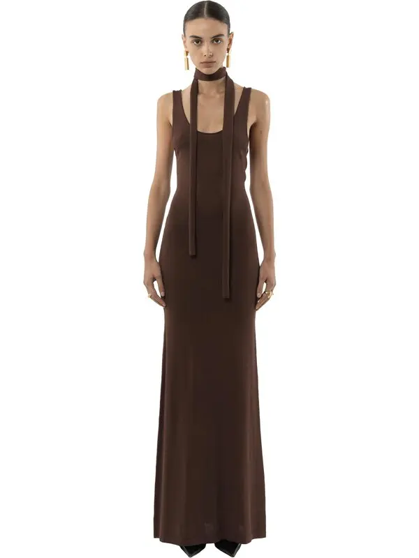 Arakii Mot Scarf Maxi Dress - Brown