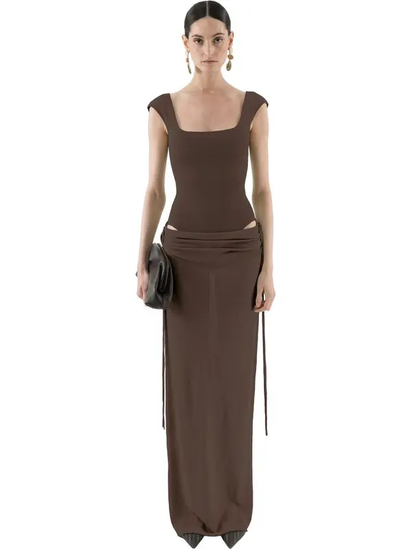 Arakii Draped Cut Out Dress - Dark Brown