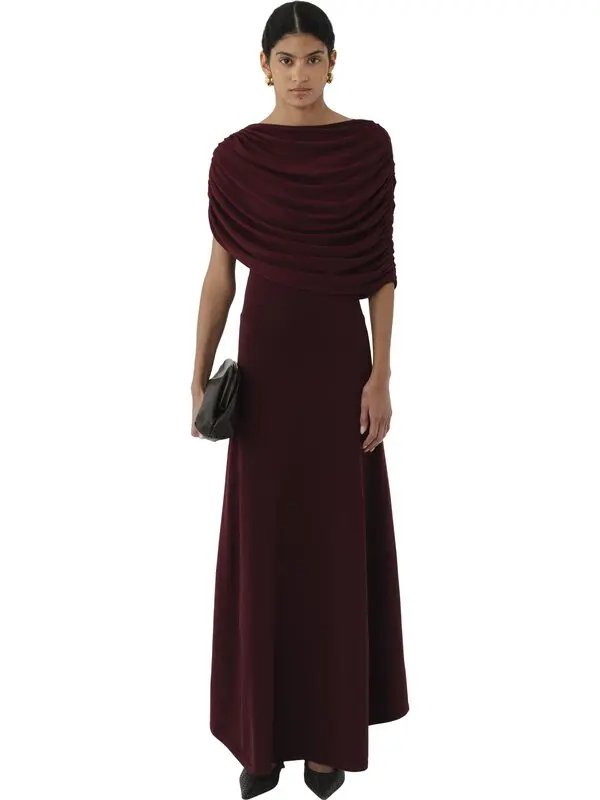 Arakii Knitted Draped Poncho - Burgundy
