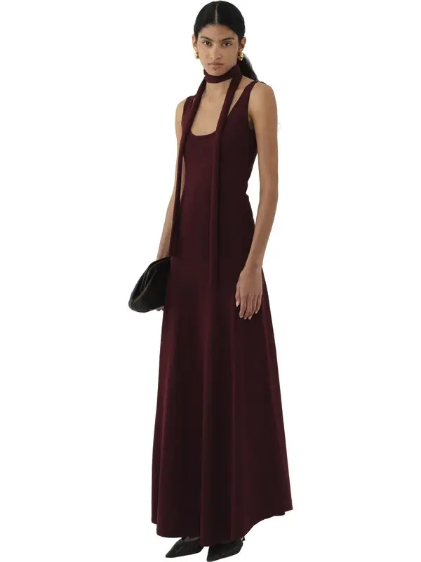 Arakii Mot Scarf Flared Dress - Burgundy