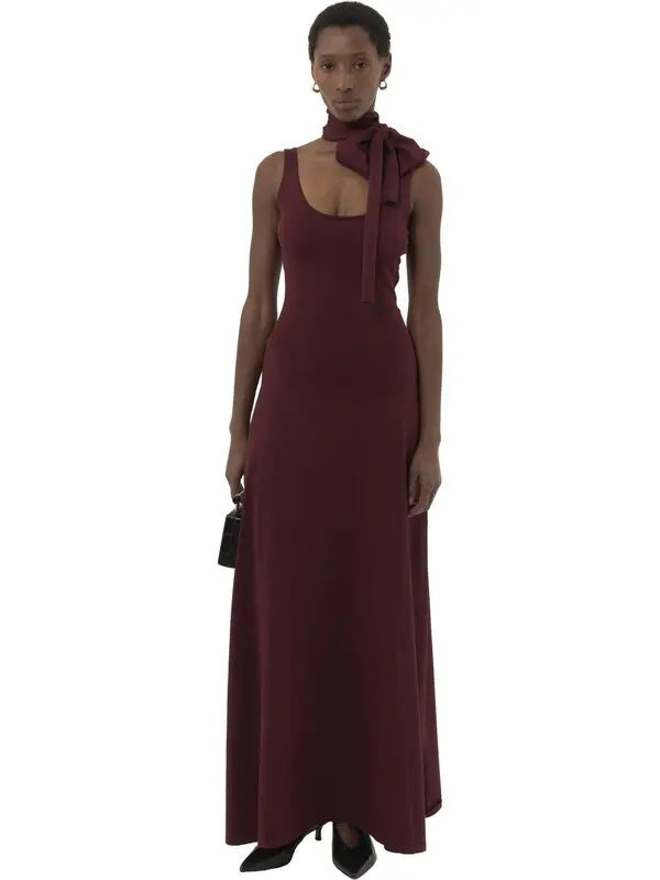Arakii The Moment Scarf Flared Dress - Burgundy