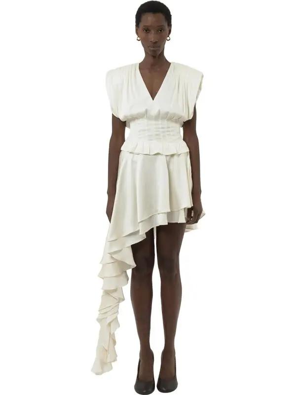 Arakii Deep V-neck Silk Top With Structured Shoulders - Off-white