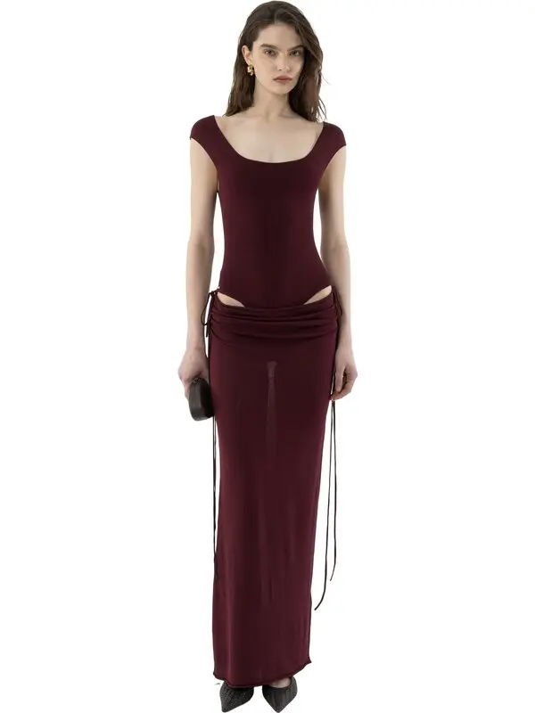Arakii Draped Cut Out Dress - Burgundy