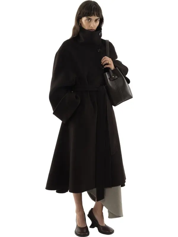 Arakii Double Faced Wool Coat - Dark Brown