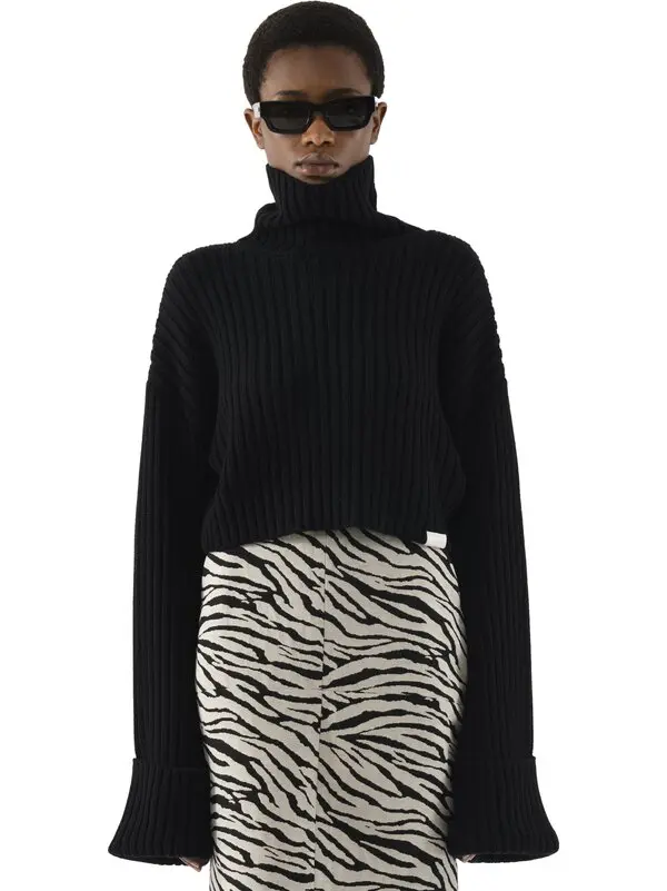 Arakii Knitted Cropped Polo - Black