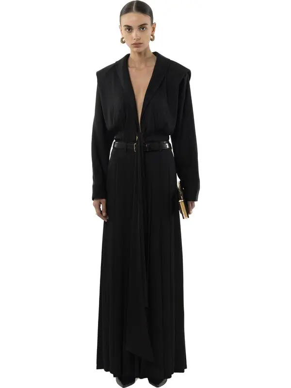 Arakii Pleated Silk Pants - Black