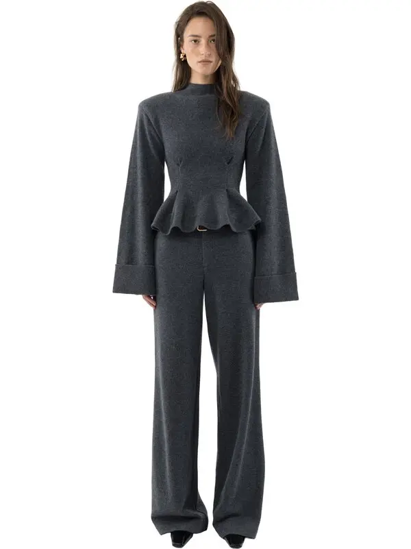 Arakii Knitted Peplum Turtleneck - Dark Grey