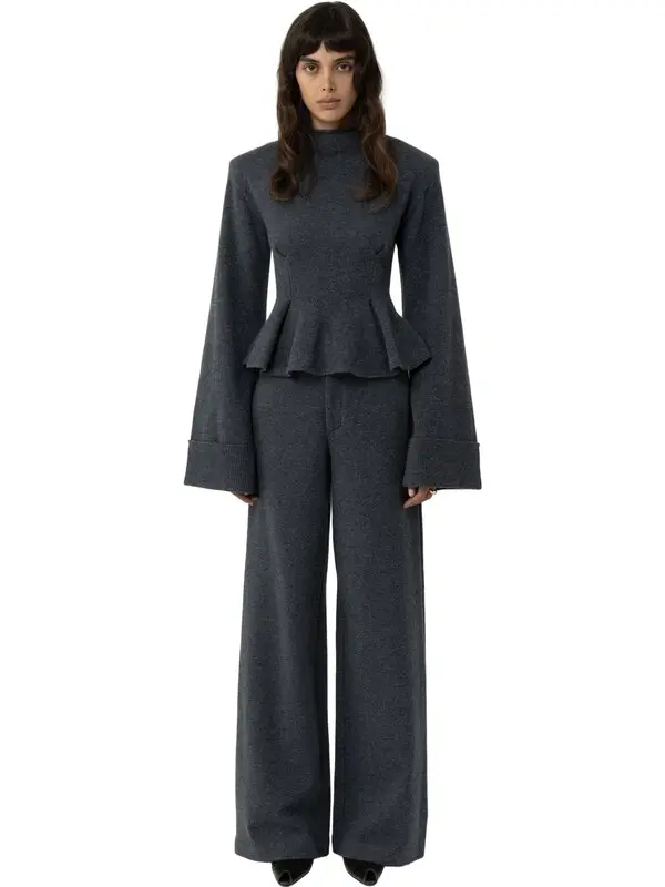 Arakii Knitted Peplum Turtleneck - Dark Grey