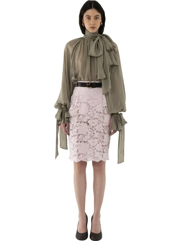 Arakii Silk Balloon Blouse - Khaki Green