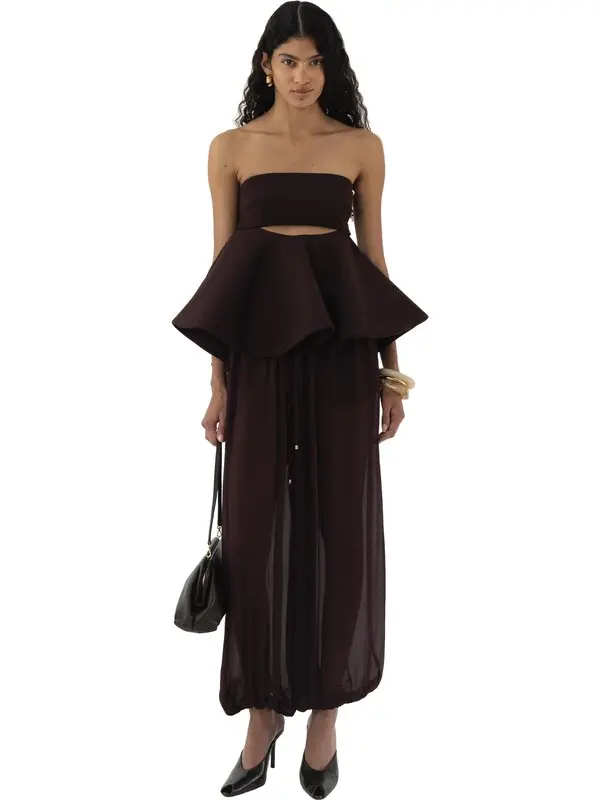 Arakii Tailored Peplum Bandeau Top - Burgundy