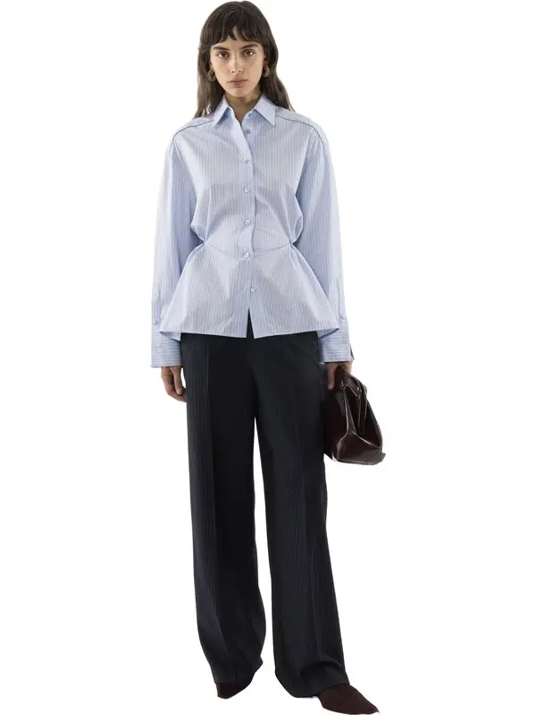Arakii Oversized Slit Shirt - Blue Stripe