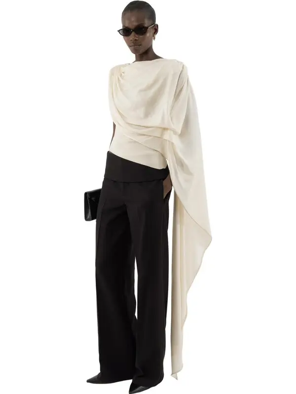 Arakii Draped Asymmetrical Top With Scarf Detail - Cream