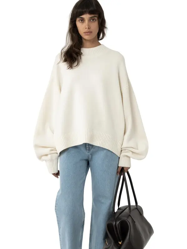 Arakii Merino Wool Knitted Sweater With Voluminous Sleeves - Cream