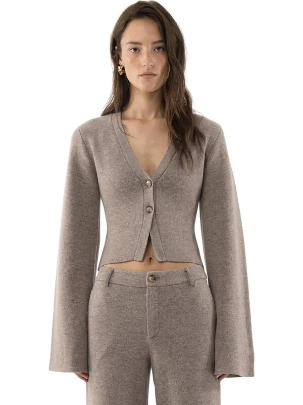 Arakii Tight Waist Cardigan - Greige