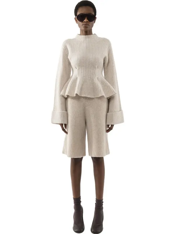 Arakii Heavy Knitted Peplum Turtleneck - Creme White