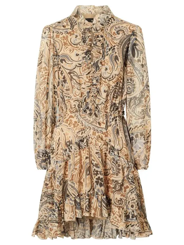 Etro Tiered Ruffled Paisley-print Chiffon Mini Dress - Neutrals