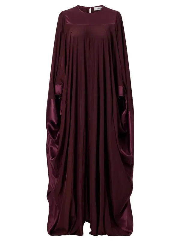 LANVIN Pleated Satin-trimmed Charmeuse Gown - Burgundy