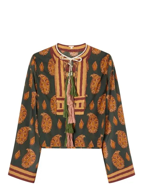 Johanna Ortiz Sun Whisper Printed Cotton Blouse - Green