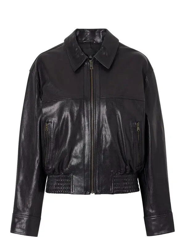 NILI LOTAN Aime Leather Bomber Jacket - Black