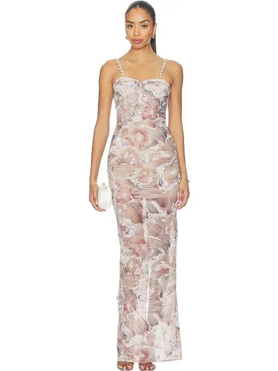 BRONX BANCO Eve Dahlia Maxi Dress With Straps In . Also - Blush