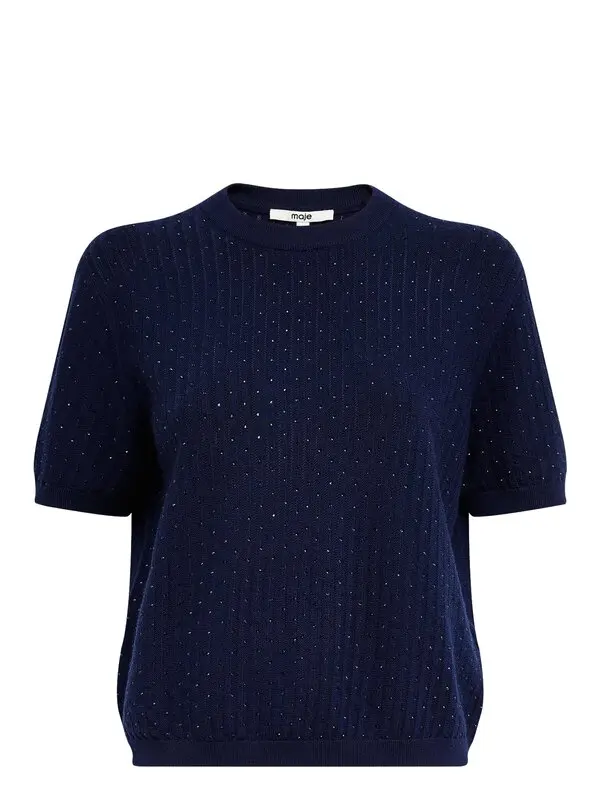 Maje Wool-blend Embellished Sweater - Blue
