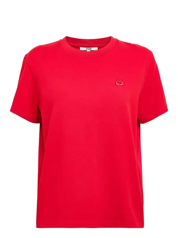 Maje Cotton Embroidered Logo T-shirt - Red