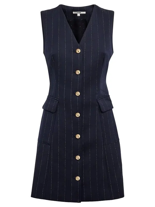 Maje Striped Waistcoat Mini Dress - Blue