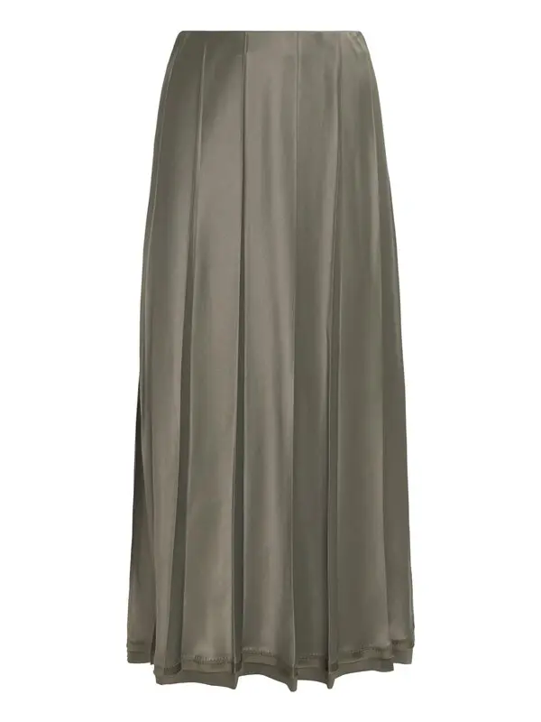 Vince Satin Pleated Midi Skirt - Green