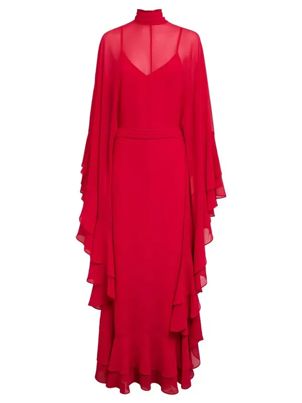 DE LA VALI Chiffon Socorro Maxi Dress - Red