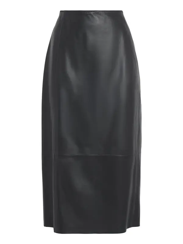 Vince Lambskin Leather Midi Skirt With Slit - Black