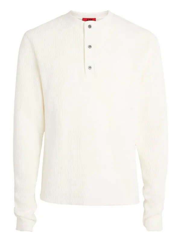 424 Waffle-knit Long-sleeve Henley Top - White
