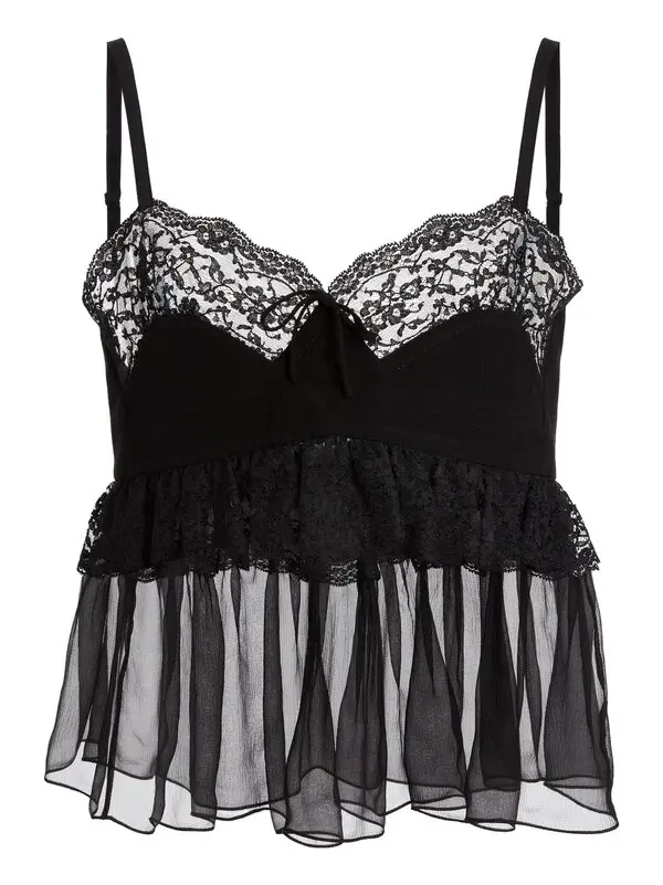 Chloé Lace-trimmed Silk Crepe De Chine Tank Top - Black