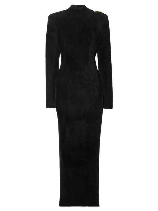 Balmain Button-embellished Long-sleeve Dress - Black