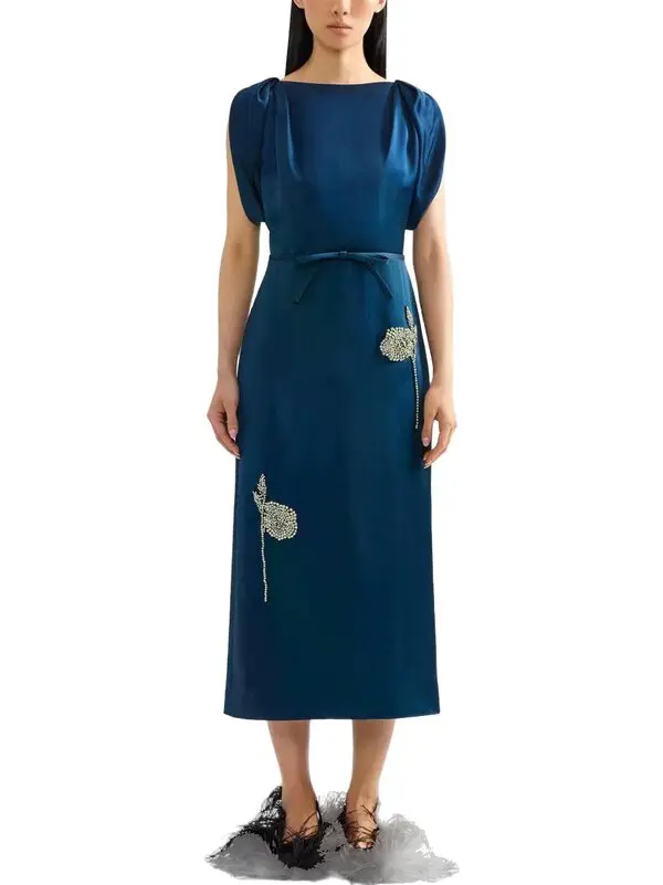 Erdem Embroidered Satin Midi Dress - Blue