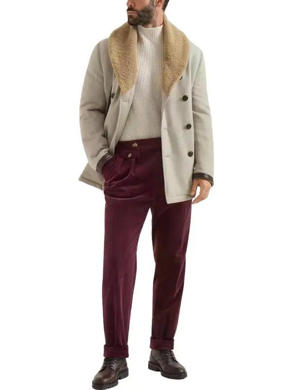 Brunello Cucinelli Wool And Cashmere Cavalry Coat With Thermore® Padding And Shearling Collar - Grey